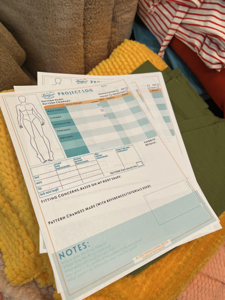 Printable Sewing Project Log - League of Dressmakers