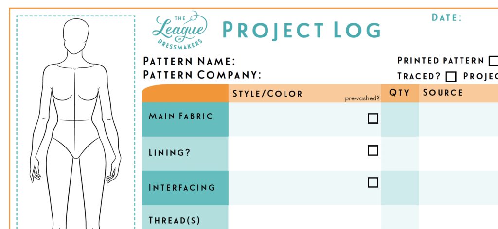 Printable Sewing Project Log - League of Dressmakers